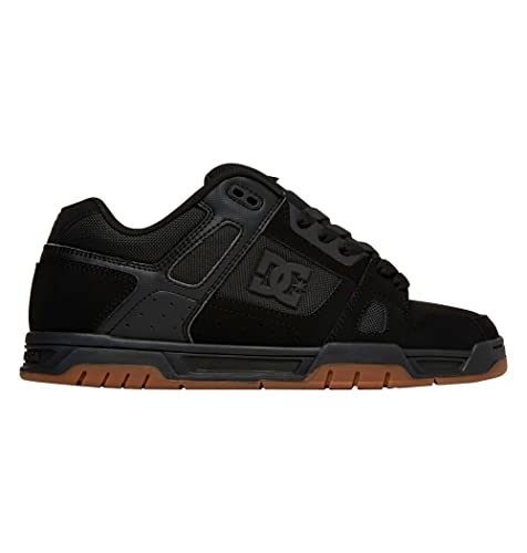DC Men's Stag Low Top Skate Shoe, Black/Gum, 7 D US