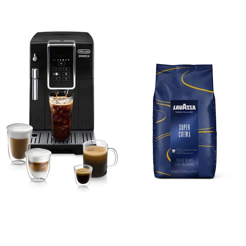 De'Longhi Ecam 35020B Espresso Machine, Black 10.6oz. Touch Screen Plastic & Lavazza Medium Roast Whole Bean Coffee, 1kg