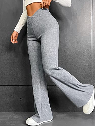 QCIV Womens Yoga Pants Bootcut High Waist Leggings Workout V Crossover Sweatpants Workout Trousers Stretch Grey, X-Small