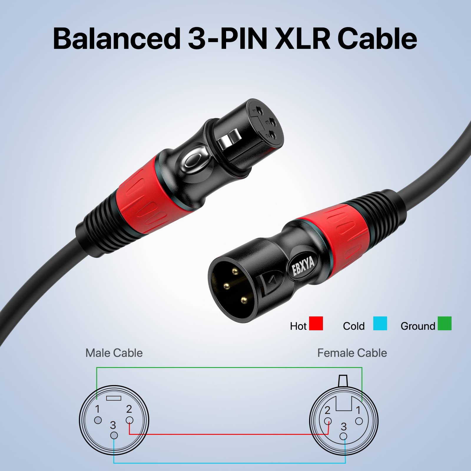 EBXYA 100 ft XLR Cable 2 Pack - 3-Pin Male to Female XLR Microphones Cables