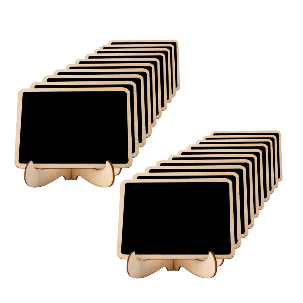 Mini Chalkboards Place Cards 3.94 X 2.95 Inch with Easel Stand and Erasable Chalk for Weddings, Party Supplies, Table Numbers, Food Signs and Special Event Decoration (20 Sets)