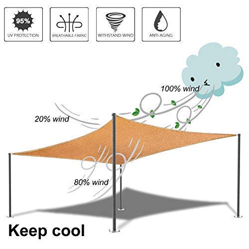 Rectangle Sun Shade Sail Canopy, 6' x 8' Patio Shade Cloth Outdoor Cover - Sunshade Fabric Awning Shelter for Pergola Backyard Garden Carport (Sand)
