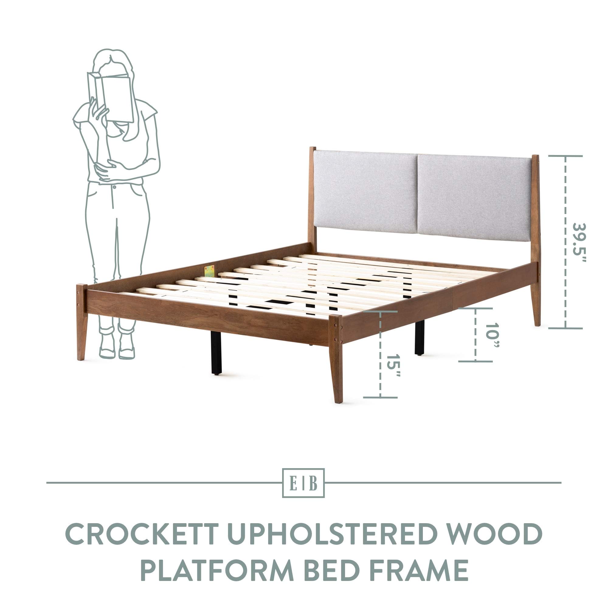 Edenbrook Crockett Wood and Upholstered Bed Frame-Box Spring Optional Platform, Full, Brown and Gray