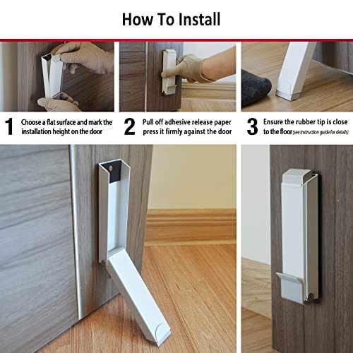 Easy Pedal Door Stoppers, No Drilling Door Stop Hold Door Open, One Touch Kick Down Doorstop Holder for Bottom of Door(White, 1 Pack)