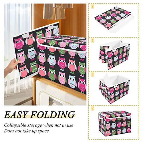 innewgogo Cute Owl Storage Bins with Lids for Organizing Dust-proof Storage Bins with Handles Oxford Cloth Storage Cube Box for Pets Toys
