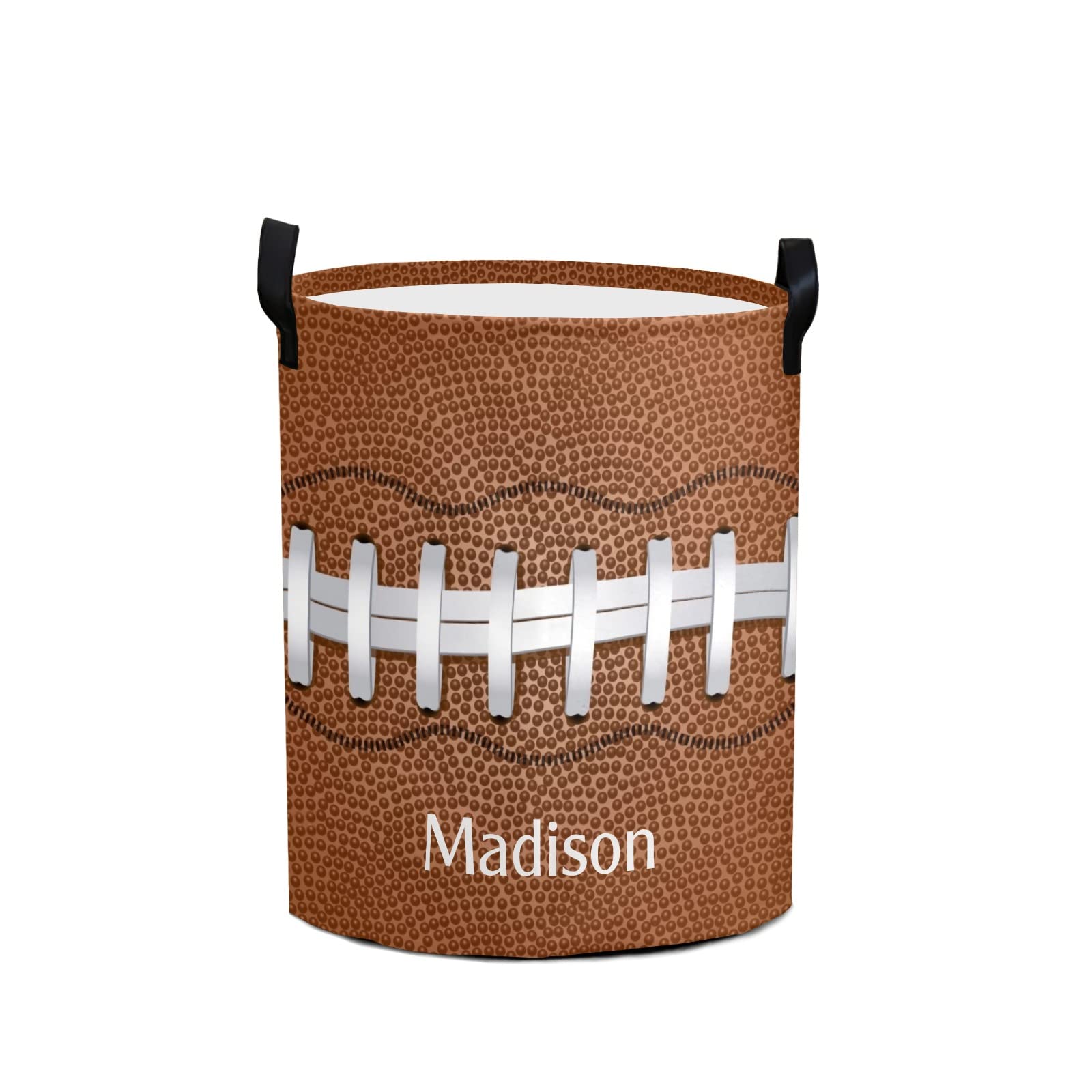 Football Laces Personalized Laundry Hamper,Custom Name Collapsible Waterproof Laundry Basket Storage Bins with Handle for Clothes,Toy,Nursery