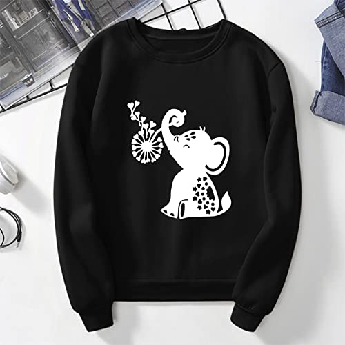 GuangYuan Pullovers For Women Casual Funny Christmas T-Shirt Large Size Slouchy Sweatshirt Flowy All-match Pullovers Fall Sweatshirt Black
