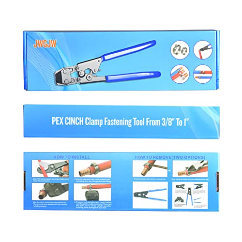 JWGJW Pex Cinch Clamp Fastening Tool with a cutting tool for 3/8 to 1-inch Stainless Steel Clamps with 1/2" 22PCS and 3/4" 10PCS PEX Clamps(003)