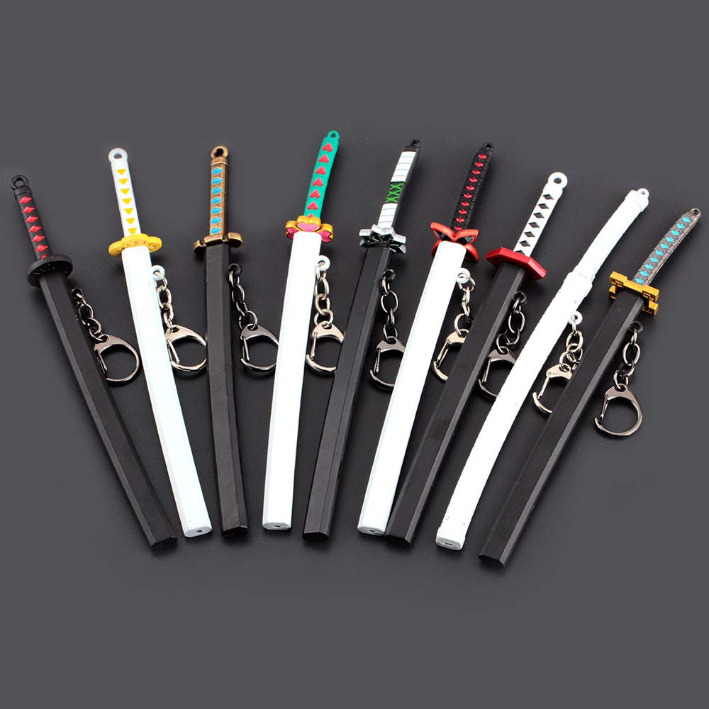 DIYOOHOMY Anime Roronoa Zoro Figures Sword Keychains Mini Japanese Katana Cosplay Action Samurai Key Chain Tiny Weapon Fans Gift(Sasuke Black)