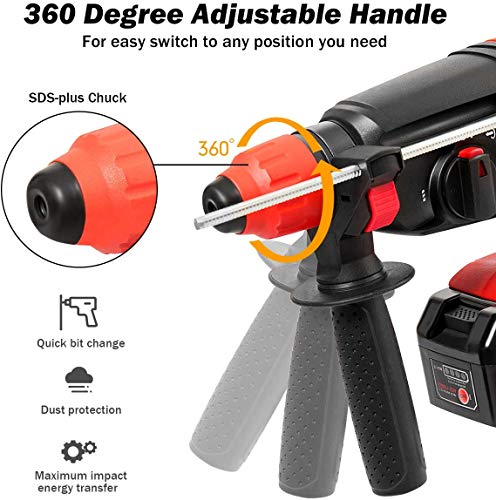 Goplus 1 Inch SDS Plus Cordless Rotary Hammer Drill, 20V 3 Functions Variable Speed Demolition Hammer Kits w/ 4.0Ah Battery & Charger, Adjustable Handle, Drill Bits