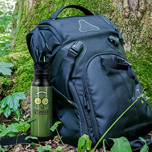 Rick And Morty OFFICIAL I'm Pickle Rick 24 oz Insulated Canteen Water Bottle, Leak Resistant, Vacuum Insulated Stainless Steel with Loop Cap, Black