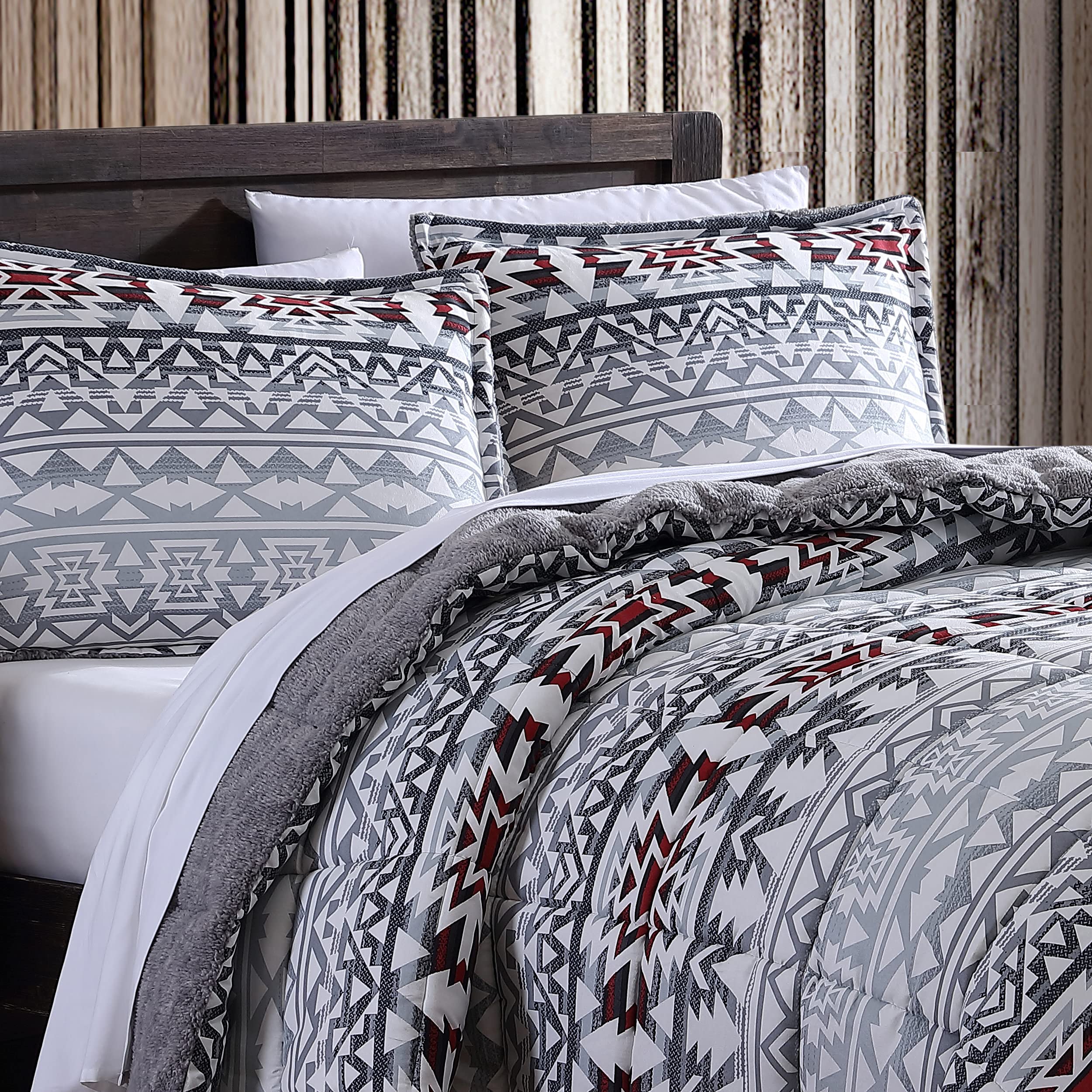 Eddie Bauer Home | Clyde Hill Collection | Comforter Set - Soft & Cozy, Medium-Weight, Sherpa Reverisble Bedding with Matching Shams, Queen, Grey