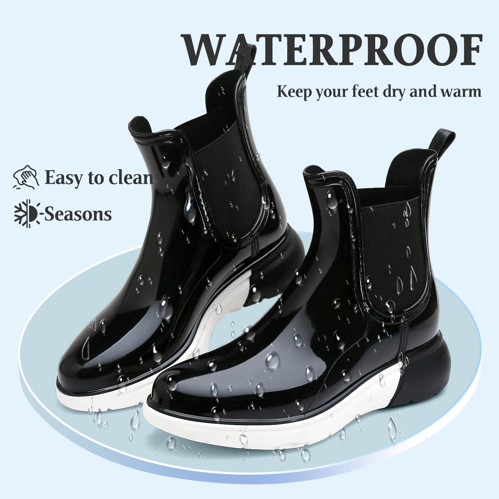 CKWLXQY Womens Rain Boots Waterproof Ankle Chelsea Booties Short Rain Shoes Casual Comfortable Rubber Boots