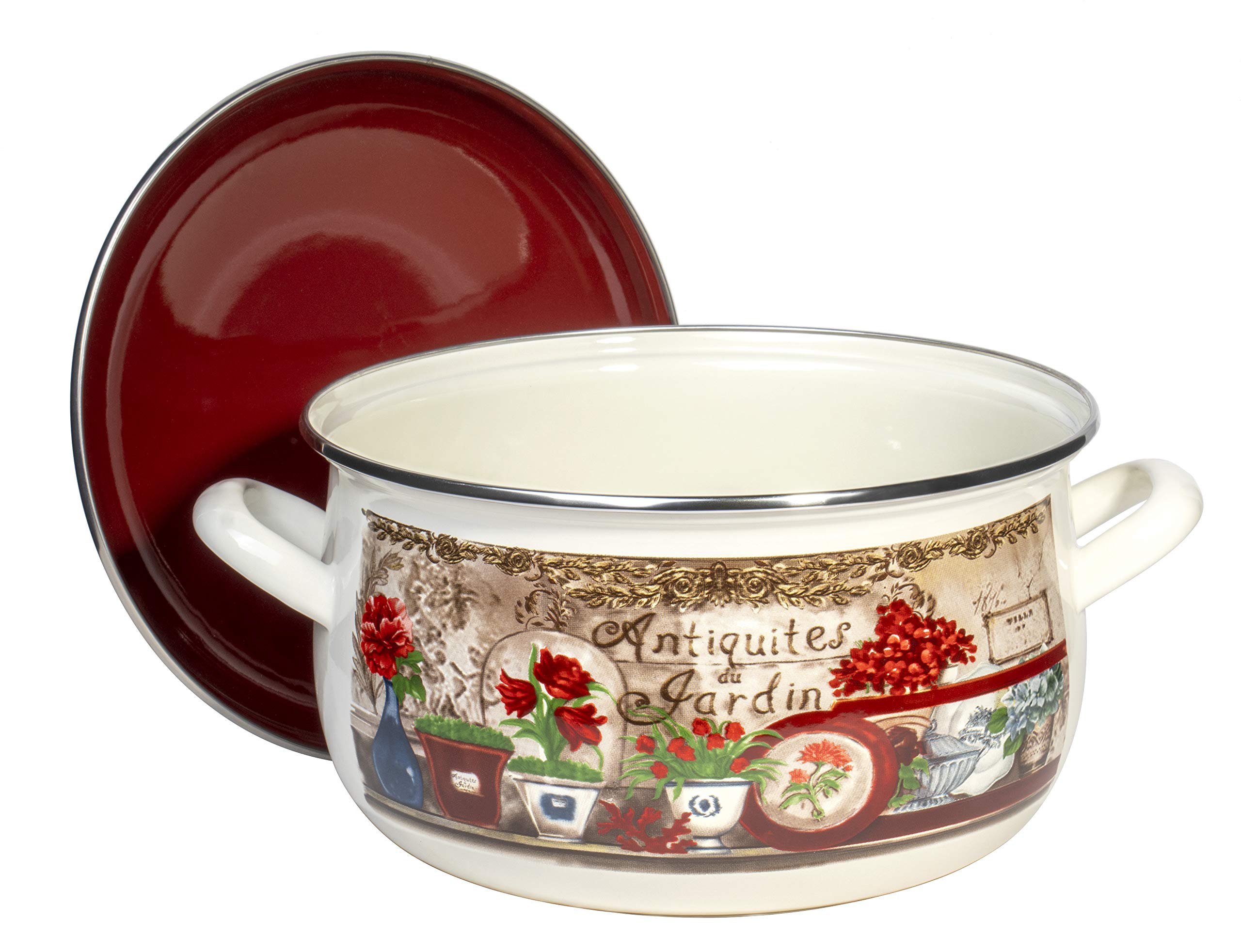 Enamel On Steel Round Covered Stockpot - Pasta Stock Stew Soup Casserole Dish Cooking Pot with Lid, Up to 6.5 Quarts - 24 cm