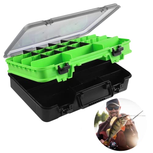 Double Layer Tackle Box, Two Level Fishing Tackle Box Organizer with Adjustable Dividers, Outdoor Fishing Large Capacity Tackle Storage Box 14.2βx9.8βx4.7β (Green)