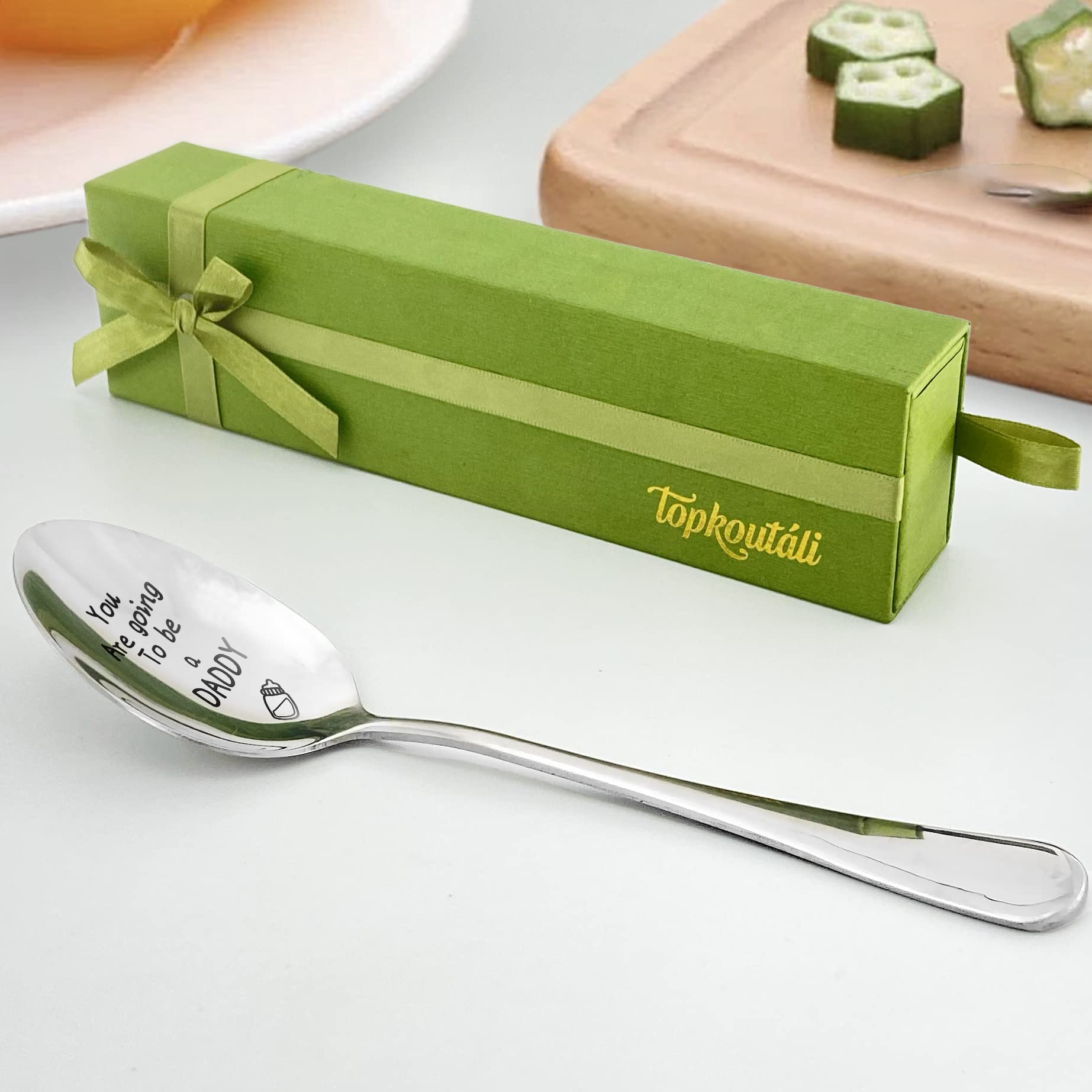 Engraved Stainless Steel Spoon with gift box, You Are Going To Be a Daddy, Pregnancy Reveal Gifts Announcement Spoon Ice cream Spoon For Husband Valentine's day