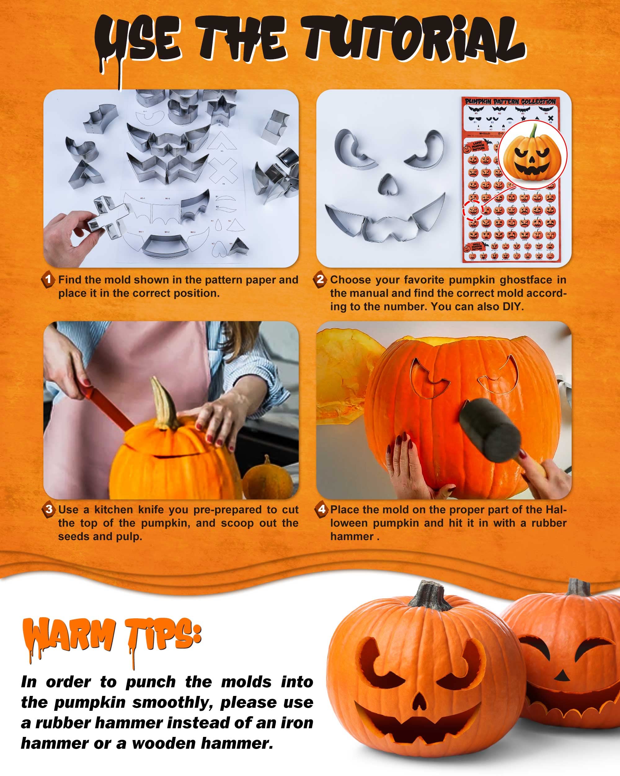 GUCED 25PCS Halloween Pumpkin Carving Kit for Kids Adults DIY Pumpkin Patterns, Safe Stainless Steel Professional Pumpkin Carving Tools Knife Set, Pumpkin Carving Stencils, Pumpkin Decorating Kit