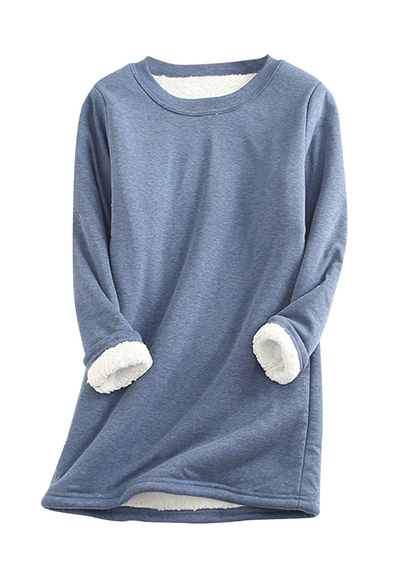 EFOFEI Women Oversized Long Sleeve Sherpa Pullover Fuzzy Fleece Sweatshirt Blue M