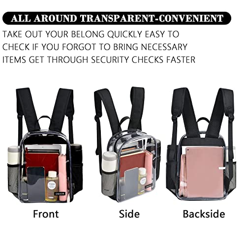 OSOCE Black Mini Clear Backpack Heavy Duty,Clear Bag Stadium Approved,PVC Transparent Clear Book Bag with Adjustable Shoulder Straps for Security Work Concert Festival Travel