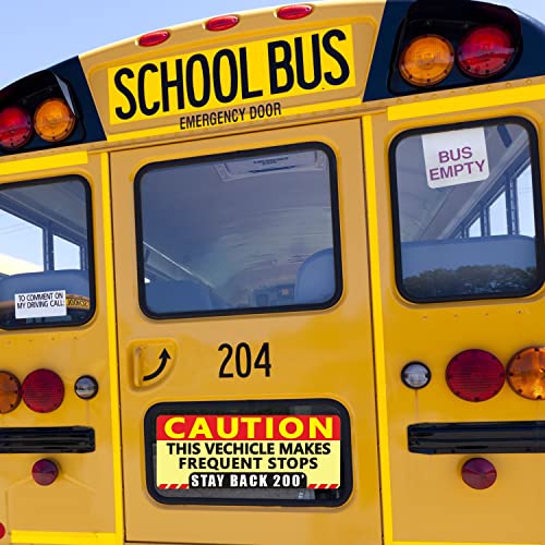 Frequent Stops Sticker - (Pack of 12) 4" x 10" Large Caution This Vehicle Makes Frequently Stops Stay Back 200 Feet Warning Sign Bumper Decal for Delivery Vehicle