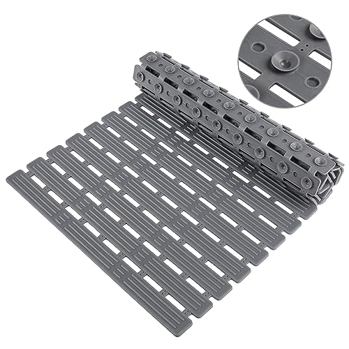 Qidordour Bath Mat for Tub Non Slip Shower Mat, 35.4 x 15.7 Inch Long Bathtub Mats with Suction Cups and Drainage Holes, Anti Slip Soft Bathroom Mat for Inside Shower Stall Tray Toilet Floor, Grey