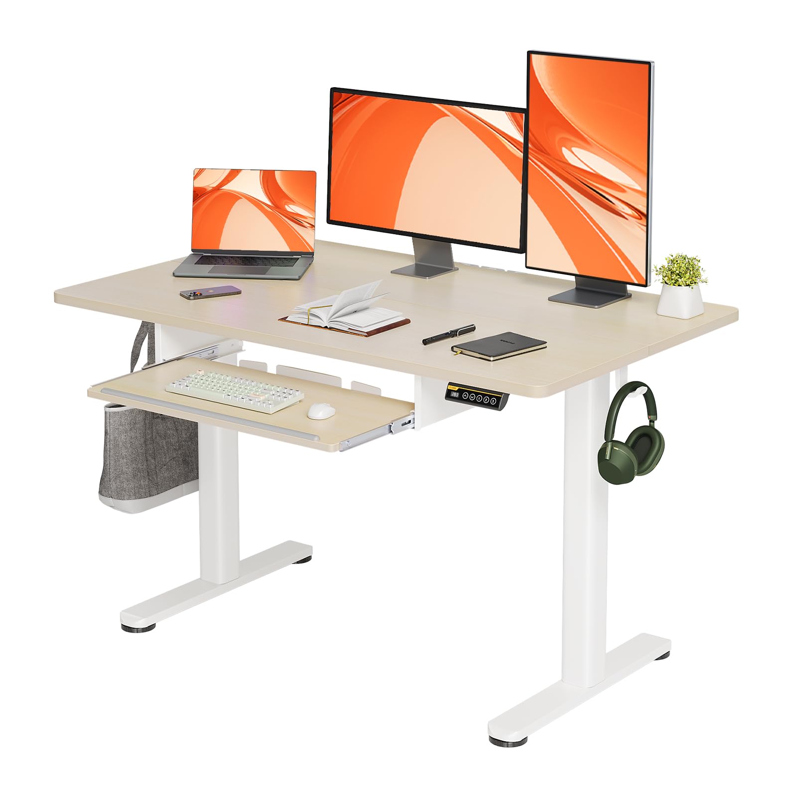 Claiks Standing Desk with Keyboard Tray, Standing Desk Adjustable Height, Raising Desks for Home Office and Computer Workstation, 55 Inches, Black
