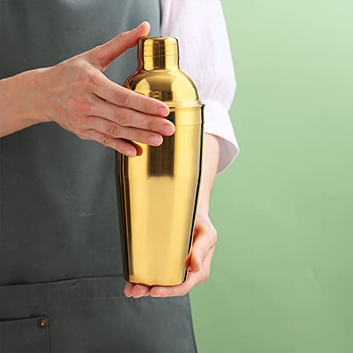 Kyraton Gold Cocktail Shaker, Professional Grade Martini Shaker, Titanium Golden Plating Premium Stainless Steel Cocktail Shaker, Bar Accessories for Home Bars 24 oz Total Capacity