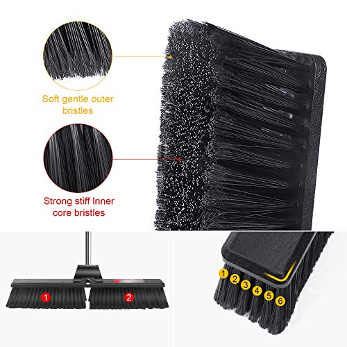 MASTERTOP Upgrade 24" Push Broom & 12" Broom Head, Floor Scrub Brush, Garage Heavy Duty Broom with Stiff Bristles, 57.6 inch Stainless Steel Long Handle, Yard Patio Decks Cleaning