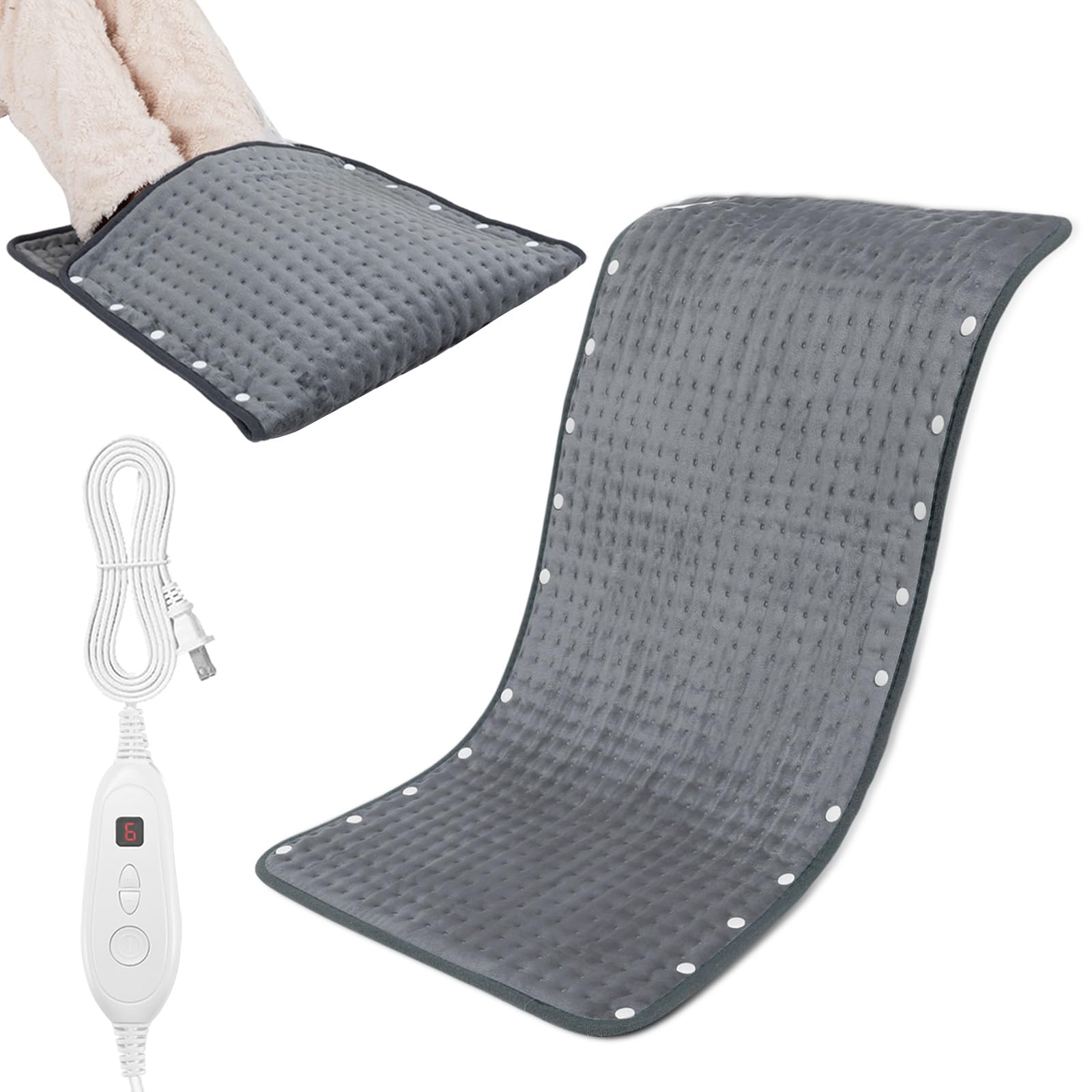 DAILYLIFE Heating Pad, Foot Warmer, 17"x33" Electric Heating Pad for Back Pain Relief, UL Certified with Overheating Protection | 6 Heating Settings | Auto-Off | Machine Washable, Gray