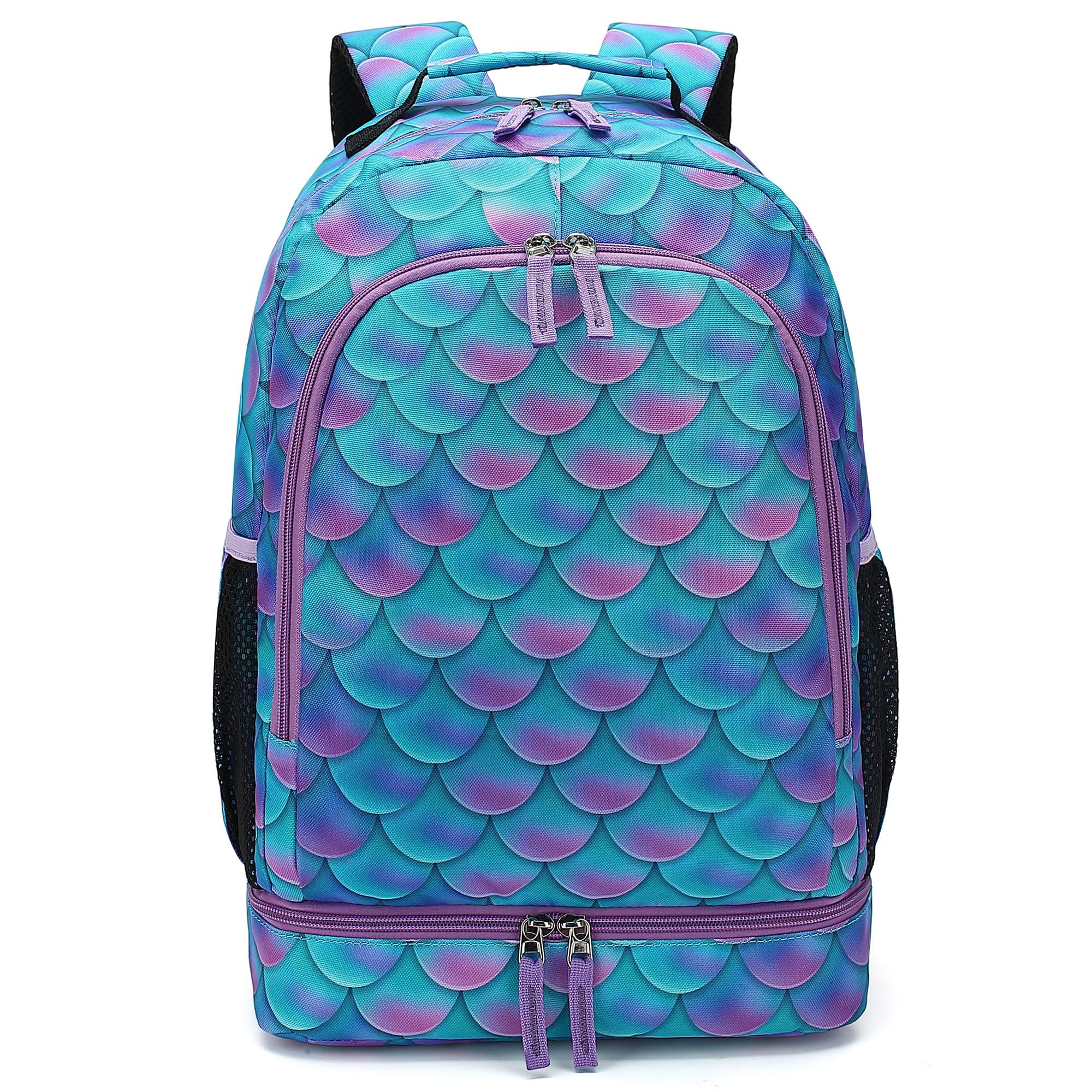 DIPUG Kids School Backpack for Boys and Girls, Mermaid Toddler Bookbag with Lunch Box Compartment