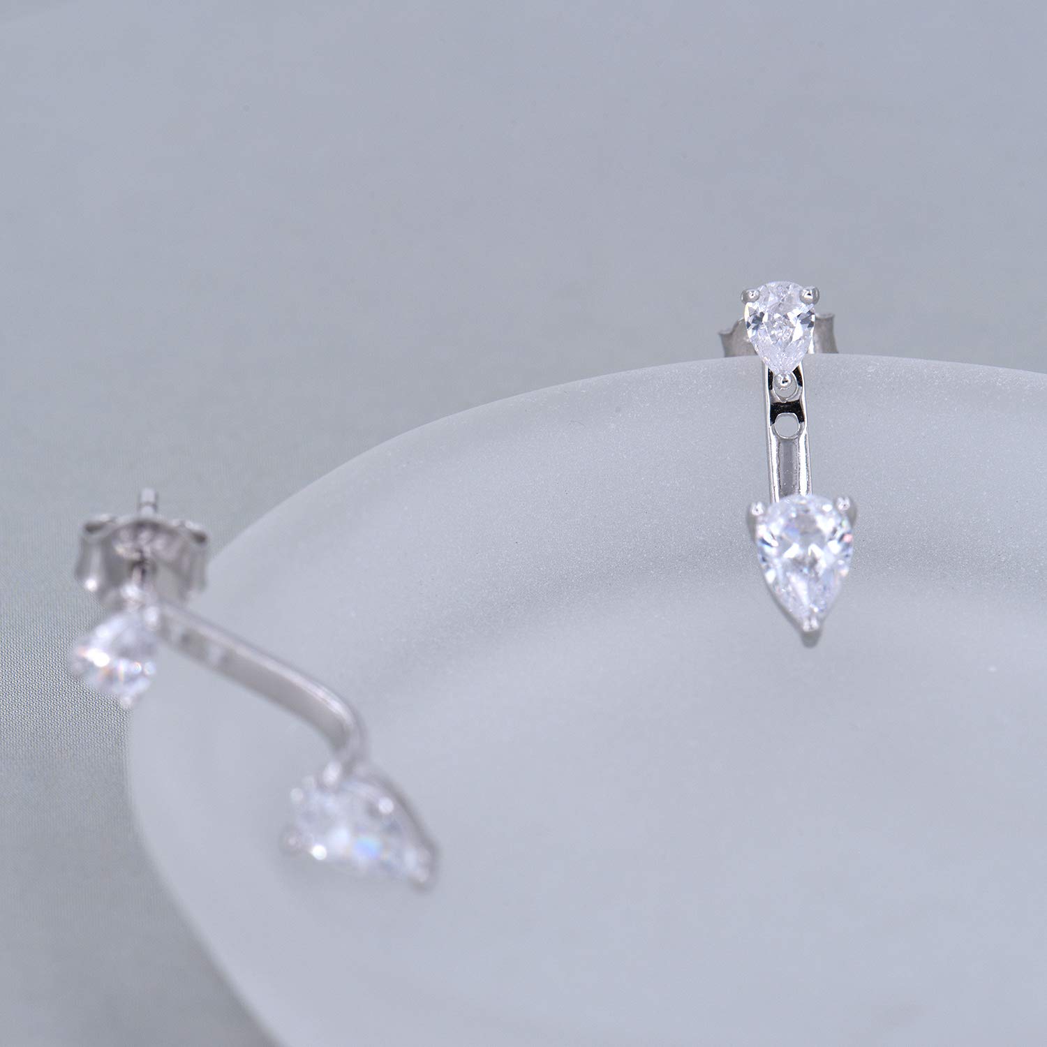 Double Pear Shaped Cubic Zirconia Ear Jacket Earrings in Sterling Silver CZ Front Back Earrings
