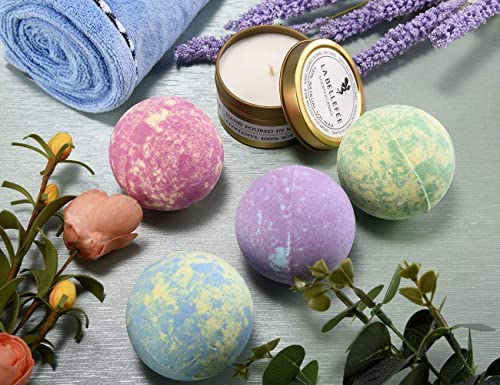 LA BELLEFÉE Bath Bombs & Scented Candles Set, Large Jar Aromatherapy Candles for Home Scented(4 Bathbombs + 3 Candles)