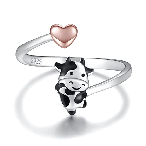 Dairy Cows Adjustable Ring 925 Sterling Silver Cow Jewelry Gifts for Cow Lovers Women