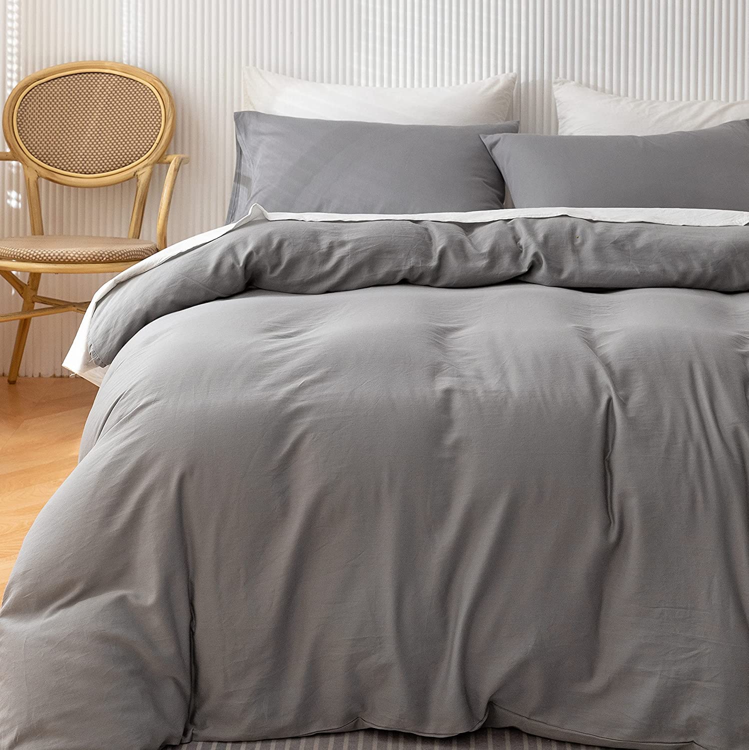 Minor Monkey Full/Queen Duvet Cover 1000 Thread Count 100% Egyptian Cotton Luxury Hotel Quality Silver Grey Quilt Cover & Pillow Sham - 3 PC All Season Duvet Cover Set with Zipper Closure, Corner Ties