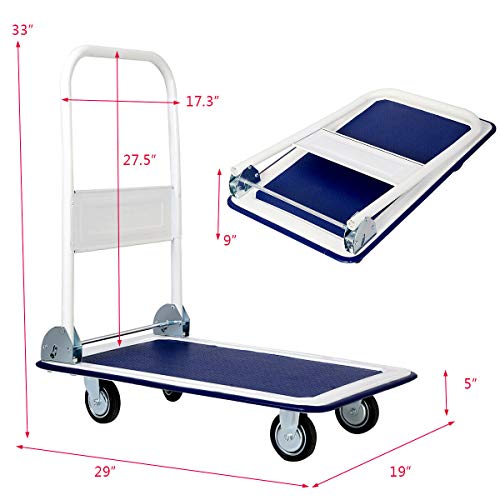Goplus Folding Platform Cart 330LBS Rolling Flatbed Cart Hand Platform Truck Push Dolly for Loading