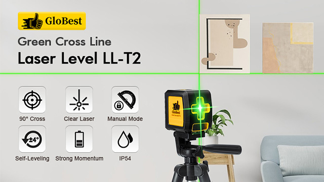 Globest Self-Leveling Laser Level, 100Ft/30M Green Cross Line Laser Level, Lazer Level 2 line laser for Construction and picture hanging, IP54 Waterproof, 360° Magnetic Base and Battery Included