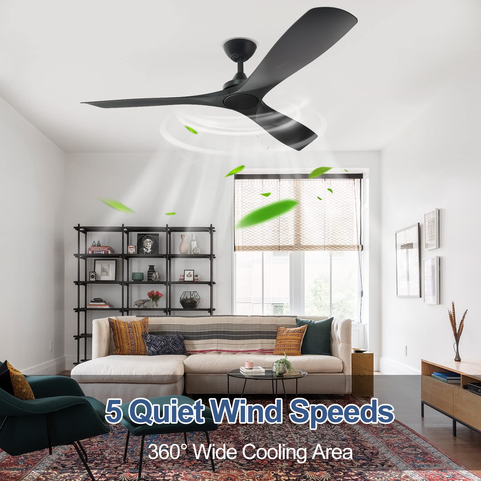 DIGLED 60 Inch Ceiling Fan No Light, Walnut Rustic Ceiling Fan without Light with 3 Blades Noiseless Reversible Motor for Indoor Living Room, Kitchen, Farmhouse, Outdoor Covered Potios, No Light