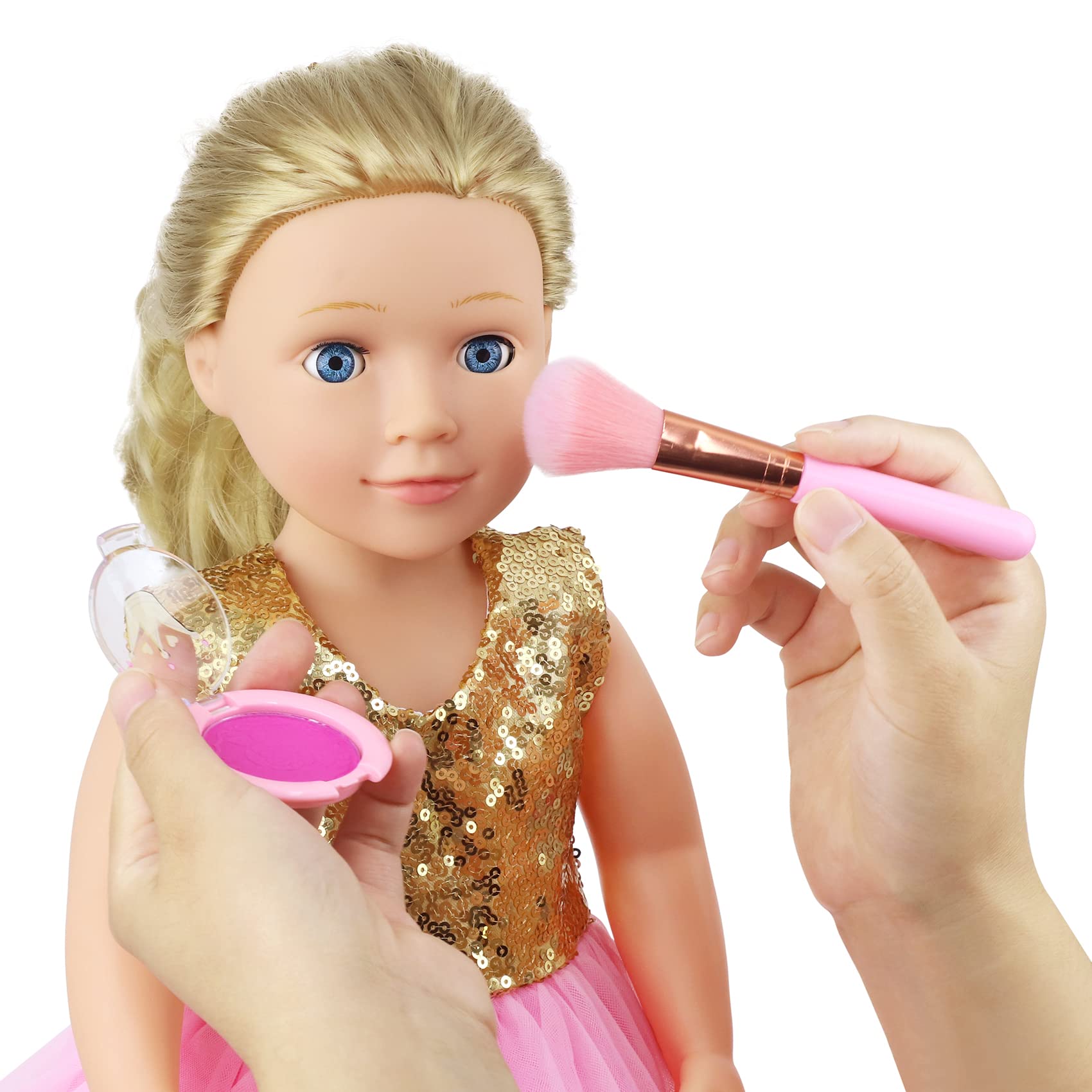 Ecore Fun 19 Pcs American 18 Inch Doll Clothes and Accessories Make Up Sets Includes Doll Dress Cosmetic Bag and Makeup Stuff for 18 Inch Doll Gneration Dolls（No Doll）