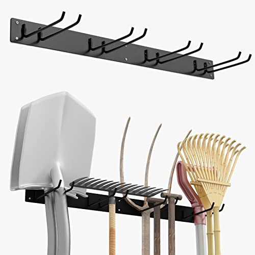 Goplus Garden Tool Organizer, Wall-Mounted Garage Tool Storage Rack with 8 Hooks, 36 Inch Yard Lawn Tool Hanger, Heavy Duty Metal Utility Rack for Shovel, Broom, Rake, Mop, Max Load 330 LBS