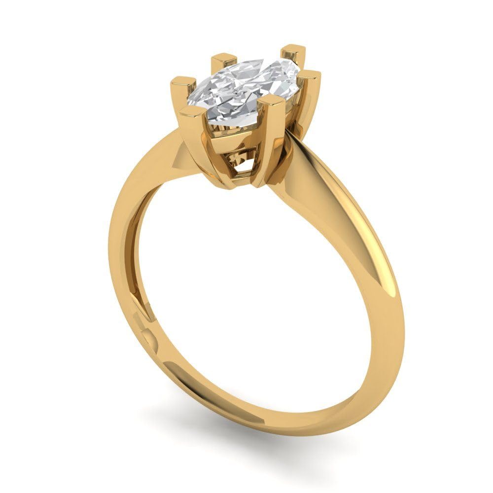 Clara Pucci Yellow 14k Solid Gold Solitaire anniversary Engagement Promise Bridal Ring 1 Ct Marquise Cut Clear Simulated Diamond Size 7.5