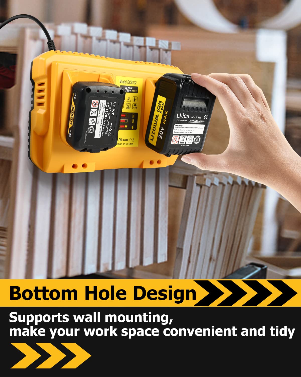 DCB102 Replacement for Dewalt Battery Charger Station Comaptible with Dewalt 12V/20V Battery Charger Work with Dewalt 20V Battery and Tools(Yellow)