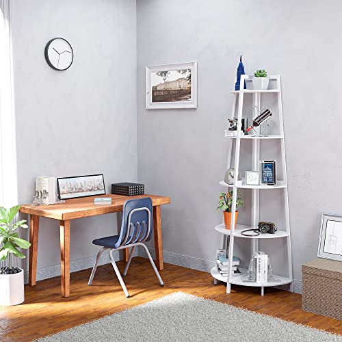 WTZ Corner Shelf, 5 Tier Bookshelf, 70.8 Inch Tall Bookcase, Open Ladder Book Case, Modern Bamboo Corner Storage Bookshelf Stand in Living Room, Bedroom, Office, Kitchen, White