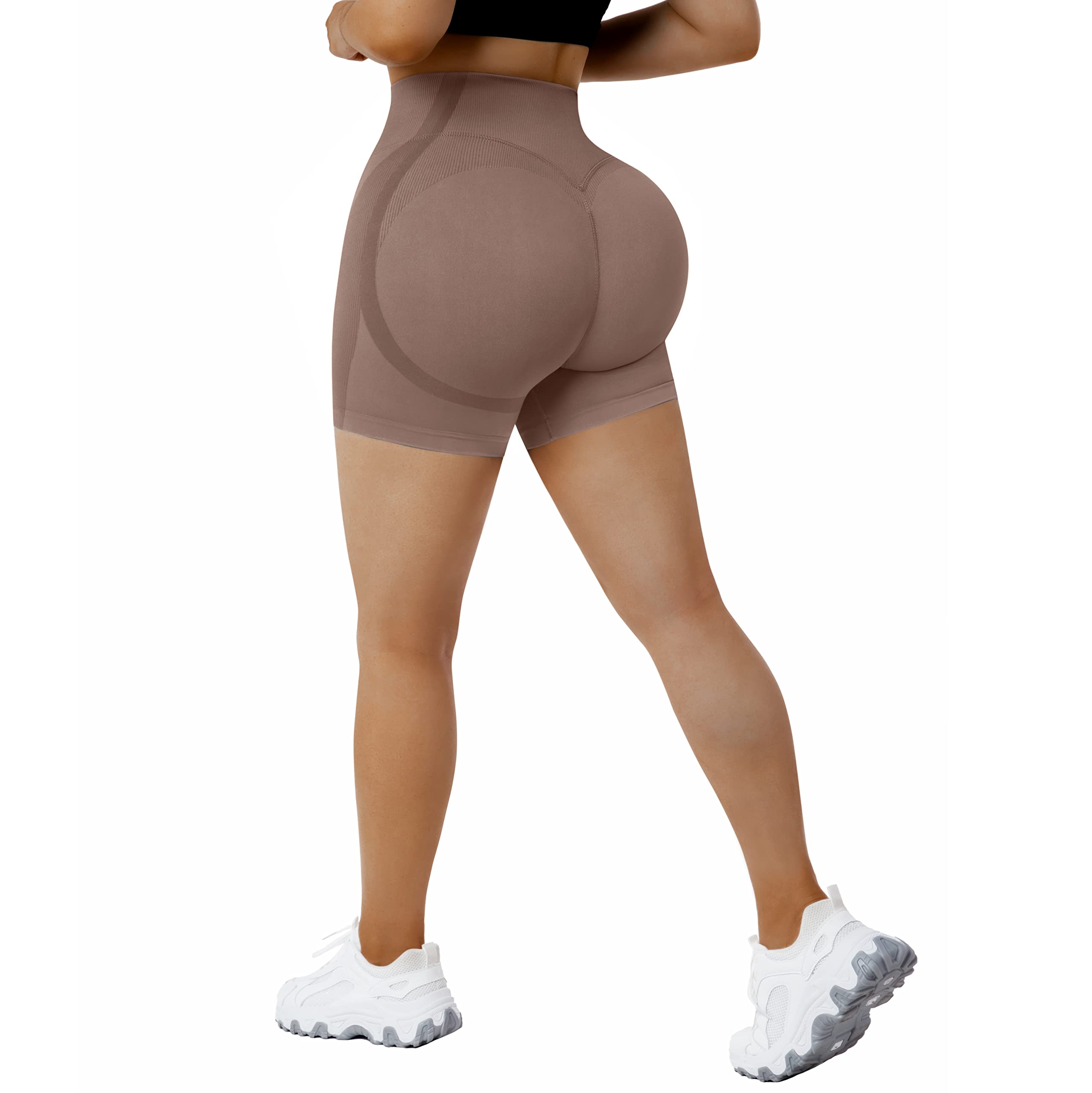 DOULAFASS Seamless Workout Shorts Womens High Waisted Butt Lifting Yoga Shorts (Medium, 266-Coffee)