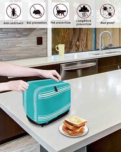 Toaster Cover, 4 Slice Toaster Cover Farmhouse Aqua White Stripe Kitchen Small Appliance Covers, Dust and Machine Washable Bread Maker Cover (12w X 11d X 8h)
