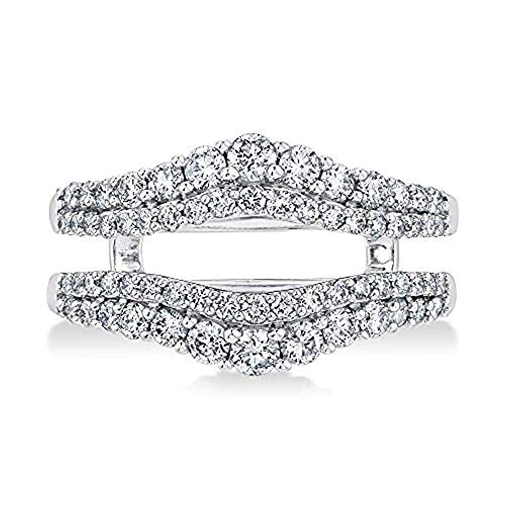 Double Solitaire Enhancer Ring Round 1.00ct Simulated CZ Diamonds Ring Guard Wrap Jacket 14k White Gold Plated for Womens