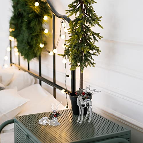 Queekay 2 Pcs Acrylic Christmas Reindeer Ornaments Clear Deer Figurine and Reindeer Table Top Decorations Holiday Table Centerpiece(Pretty Style)