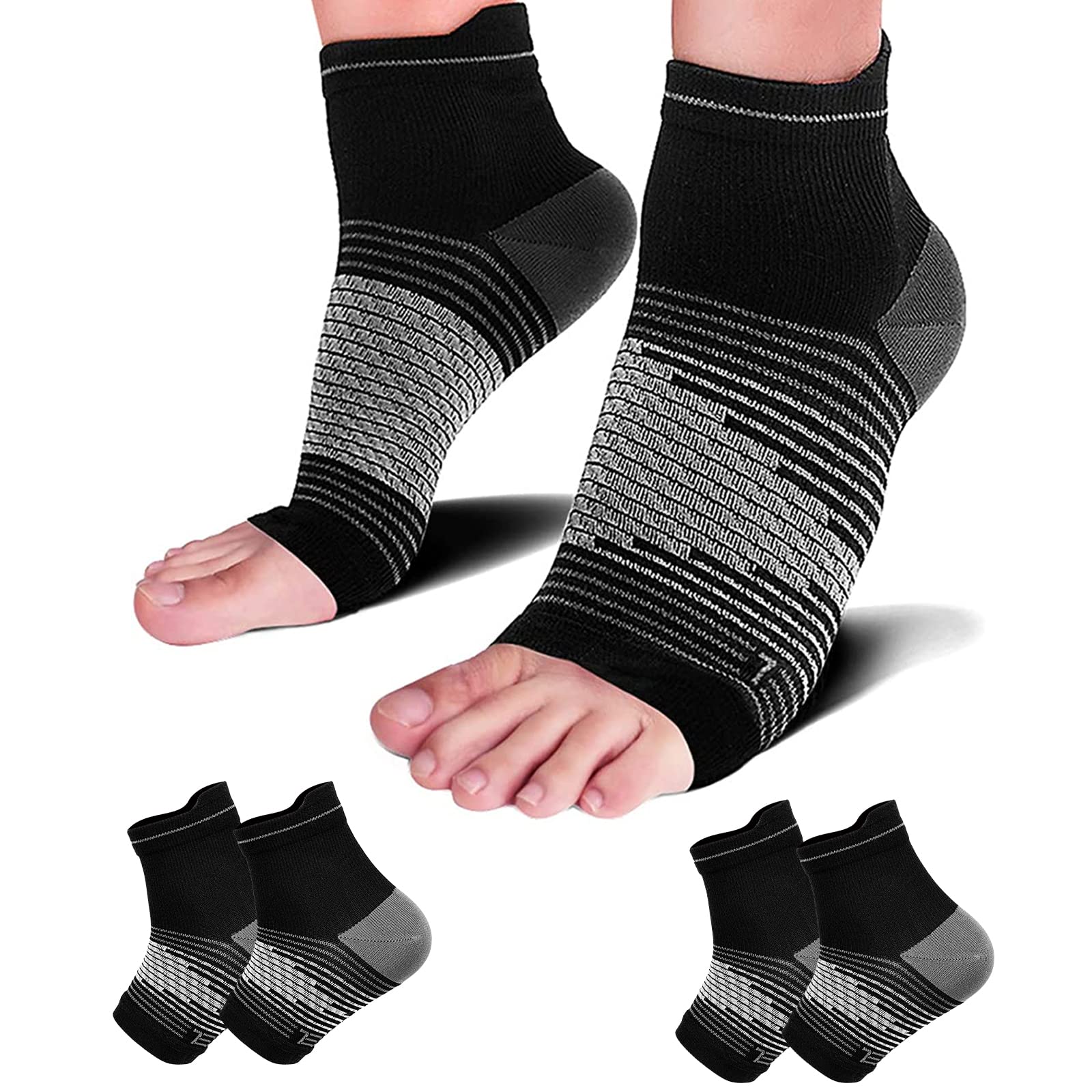 Compression Socks Sleeves (2 Pairs) for Heel Pain Relief, Best Compression Foot Sleeves with Arch Support for Plantar Fasciitis, Heel Pain, Foot & Ankle Support Achilles Tendon Support, Black XXL