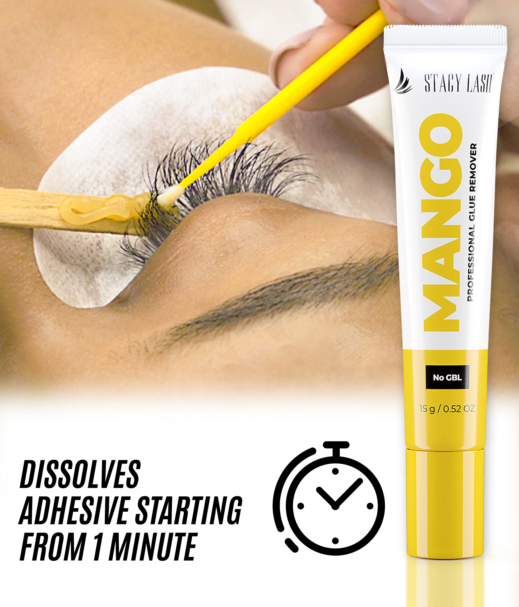 Cream Remover for Eyelash Extension Glue - Mango - Stacy Lash (0.52oz / 15g) / GBL Free/Fast Lash Adhesive Dissolution time - 60 sec/Mild Formula/Not Liquid/Professional Supplies