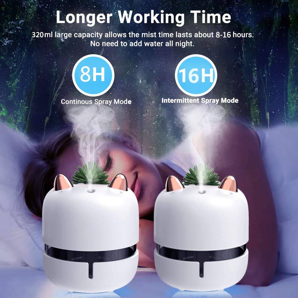 DCMEKA Desk Humidifier, Top Fill Cool Mist Humidifier ,Ear Touch Control USB Personal mini Humidifiers for Baby Bedroom Office Home with Night Light,Auto Shut-Off (Artificial Plants Include)