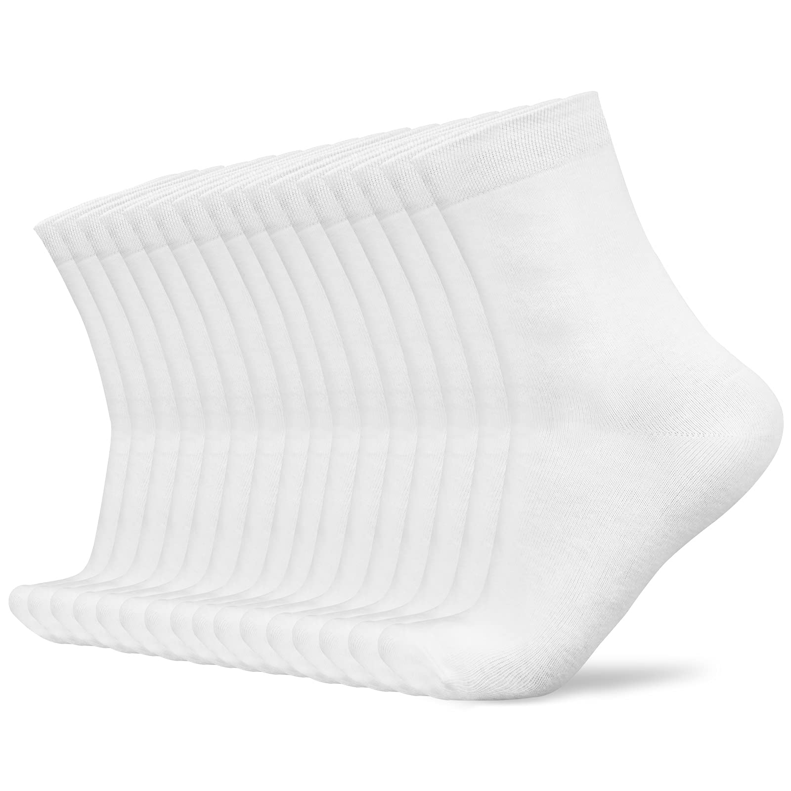 DLGDWG Mens Dress Socks Classic Rib Cotton Solid Premium Socks 8 Pairs (White 8 Pairs, Small-Medium)